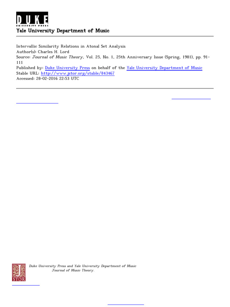 Intervallic Similarity Relations in Atonal Set Analysis | PDF ...