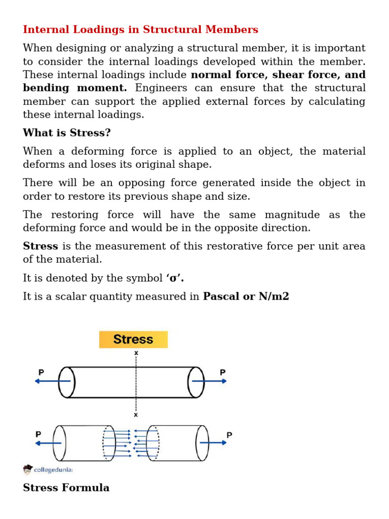 INTERNAL LOADINGS With Example Problems | PDF | Stress (Mechanics ...