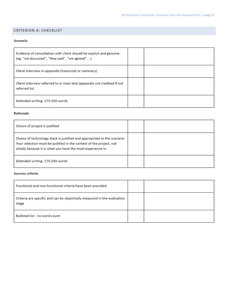 IA Criteria A Checklist | PDF