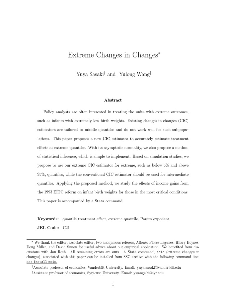 Extreme Changes in Changes | PDF | Estimator | Errors And Residuals