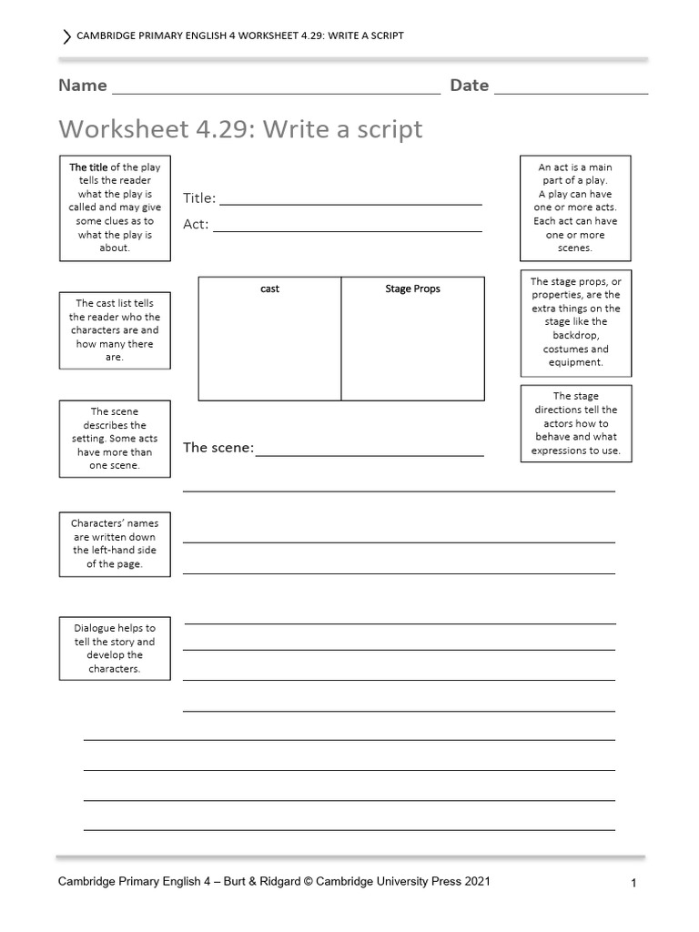 Pri Eng 2ed tr4 Worksheet 4.29 Write A Script | PDF