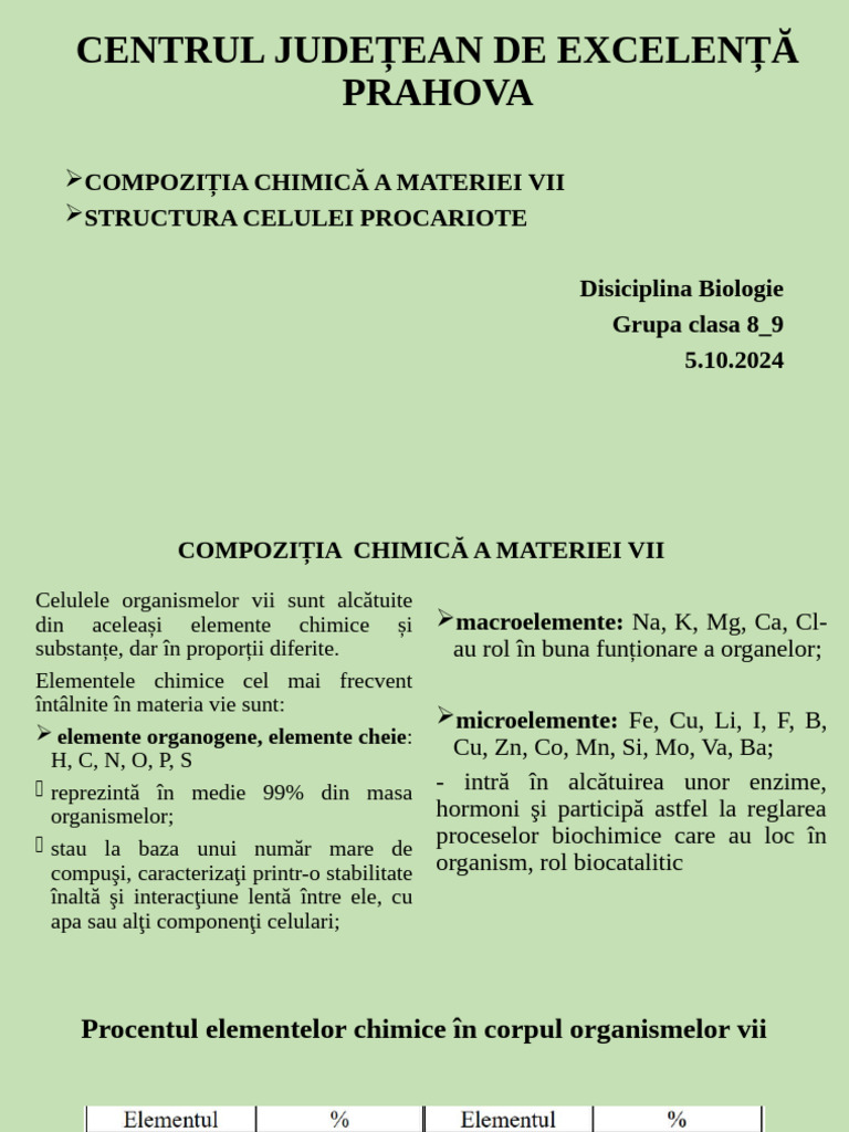 Compozitia Chimica A Materiei Vii. Celula PK | PDF