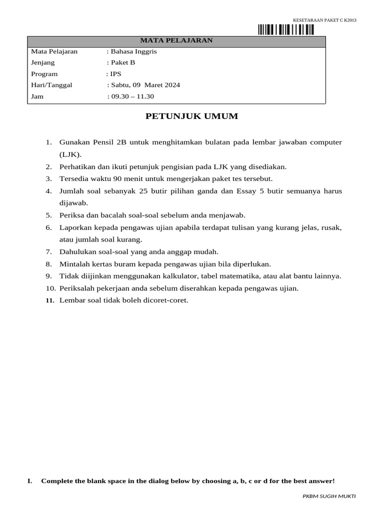 Soal PAS B.Ing Kelas 8 | PDF | Home & Garden