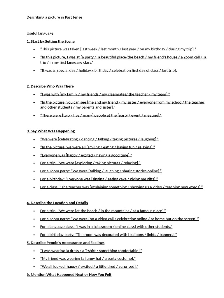 Describing A Picture in Past Tense - A2 | PDF