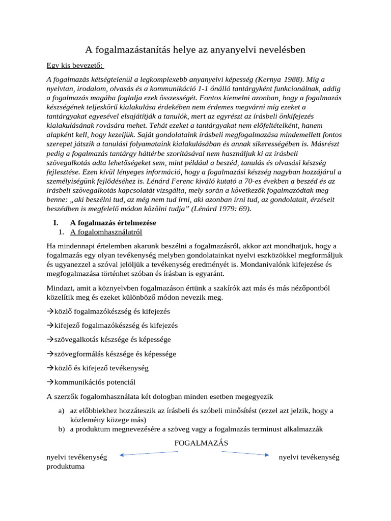 Tã©tel - A fogalmazÃ¡stanÃ - Tã¡s Helye Az Anyanyelvi Nevelã©sben | PDF