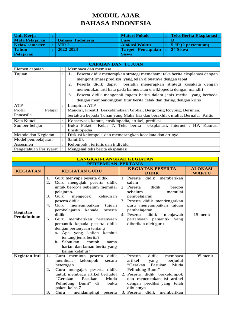MODUL AJAR Kelas 7 Sem 2 | PDF