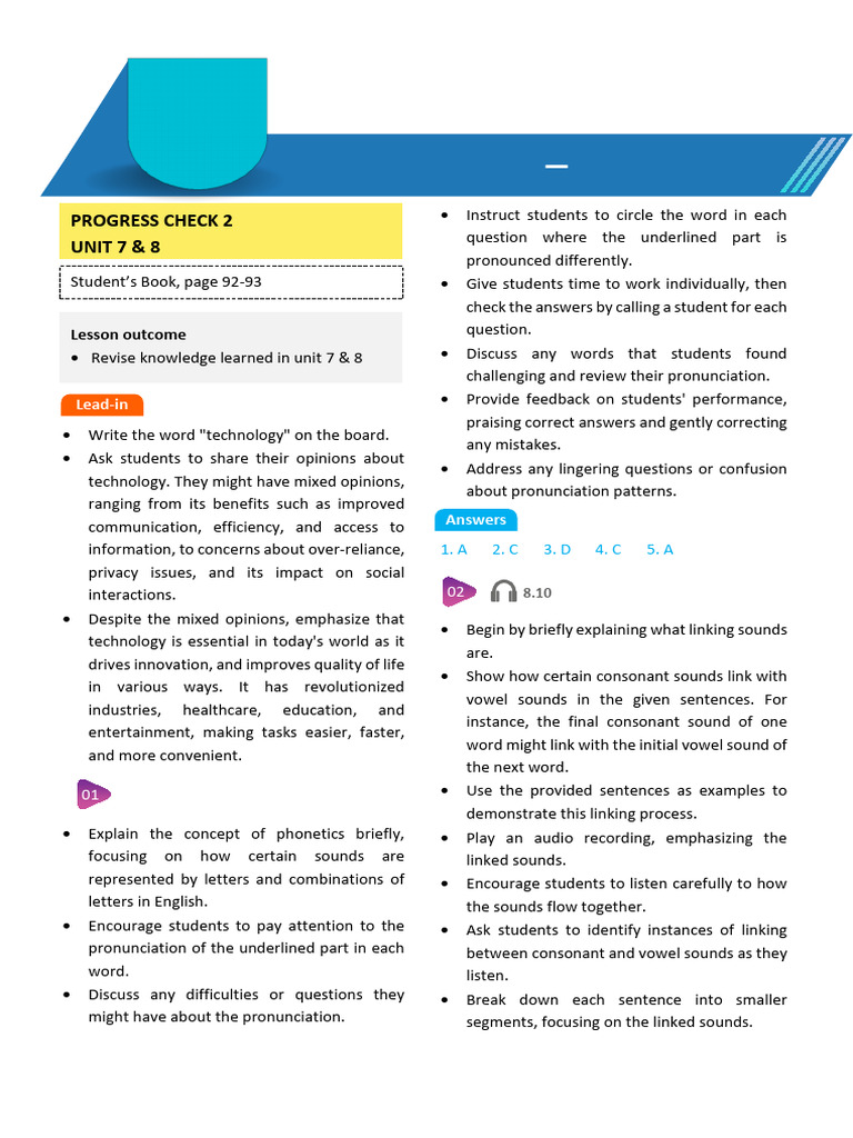 Fluency Plus 7 - TG - Progress Check 4 | PDF | Question | Consonant