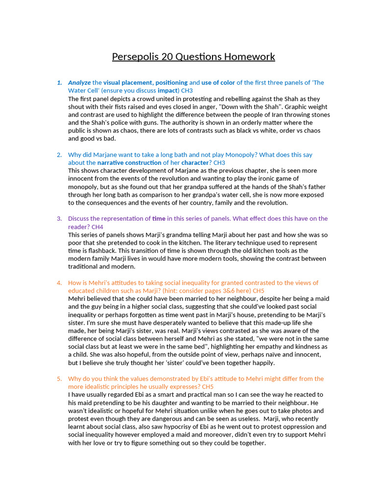 Persepolis 20 Questions Homework | PDF | Hero