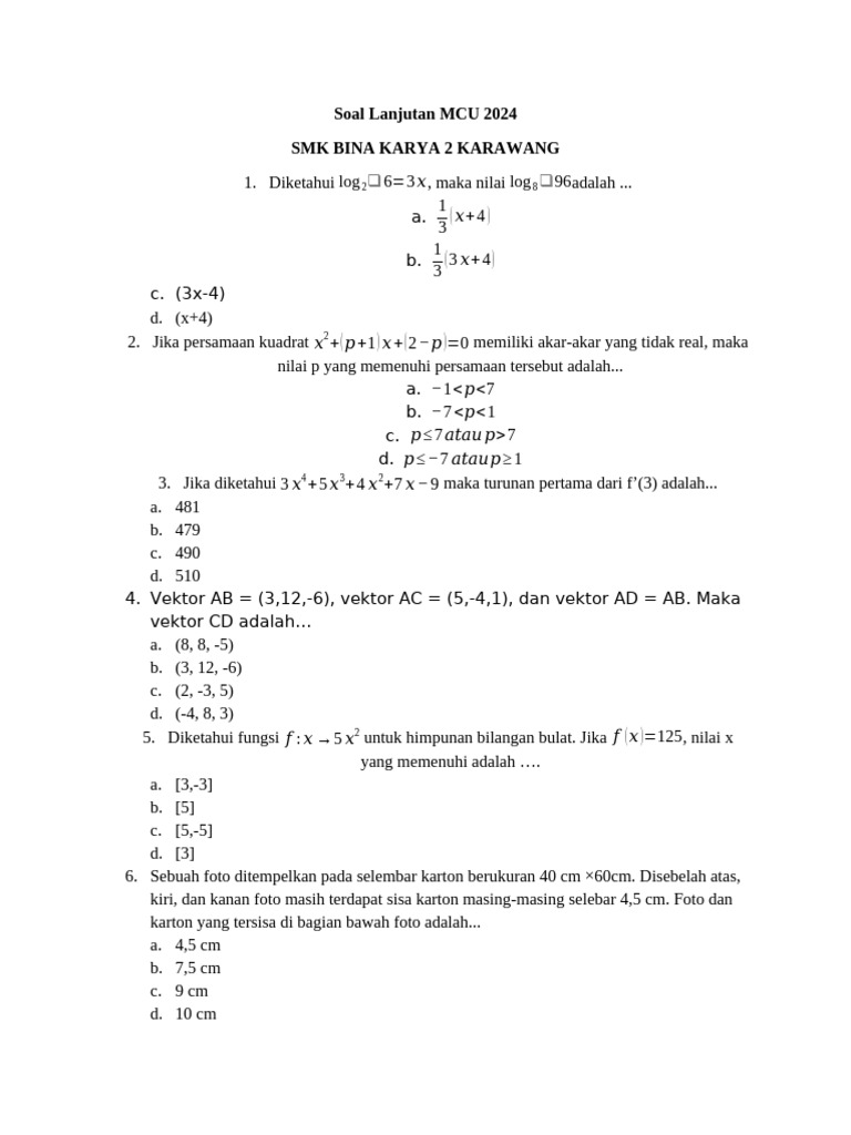 Soal Lanjutan MCU 2024 | PDF | Metode & Bahan Ajar | Sains & Matematika
