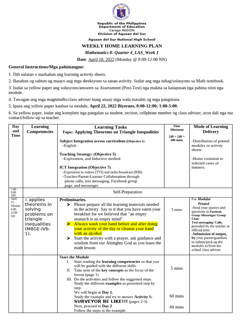 WHLP-Q4 LAS2-w2 | PDF | Mathematics | Learning
