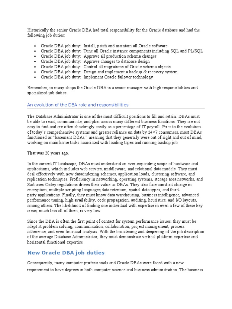 DBA Activities | PDF | Oracle Database | Databases