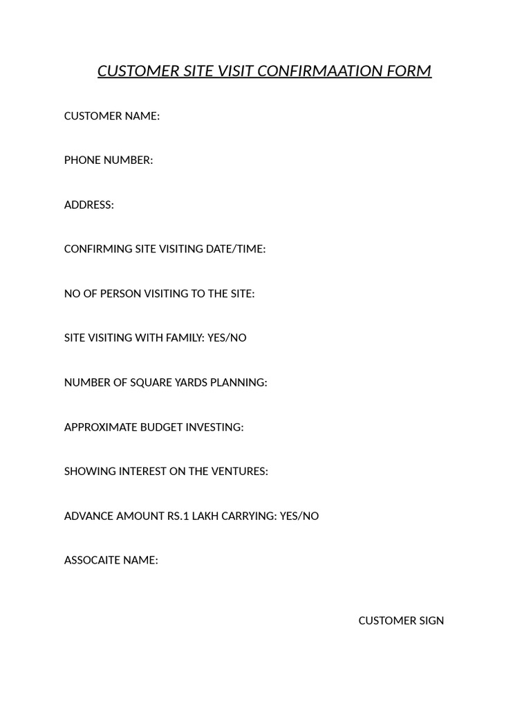 Customer Site Visit Confirmation Form | PDF