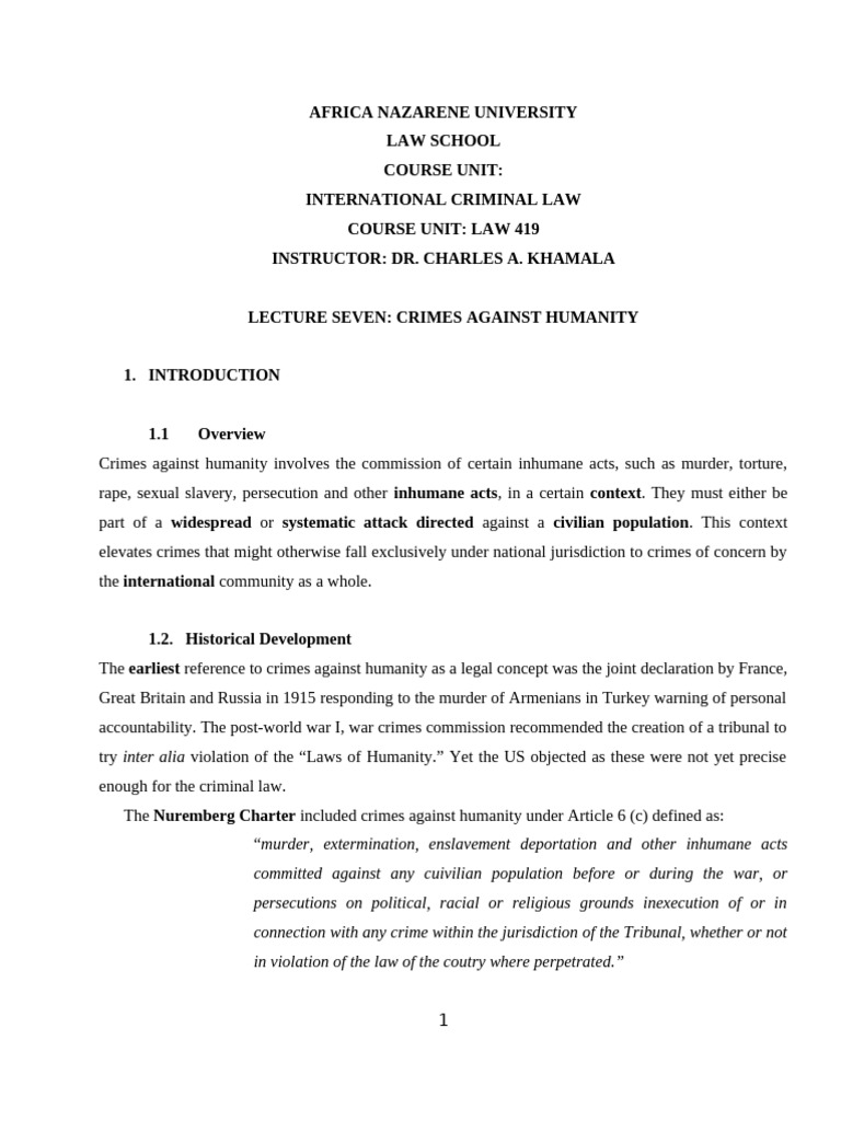 Lecture 7 International Criminal Law Crimes Against Humanity | PDF | Crimes Against Humanity ...