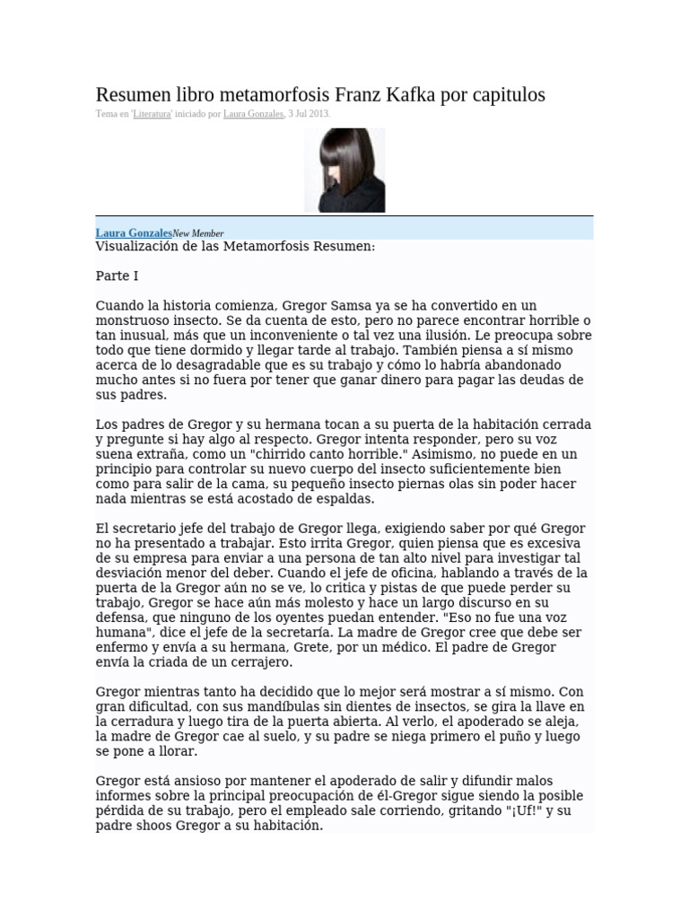 Resumen de "La Metamorfosis" por capítulos | PDF | La metamorfosis ...