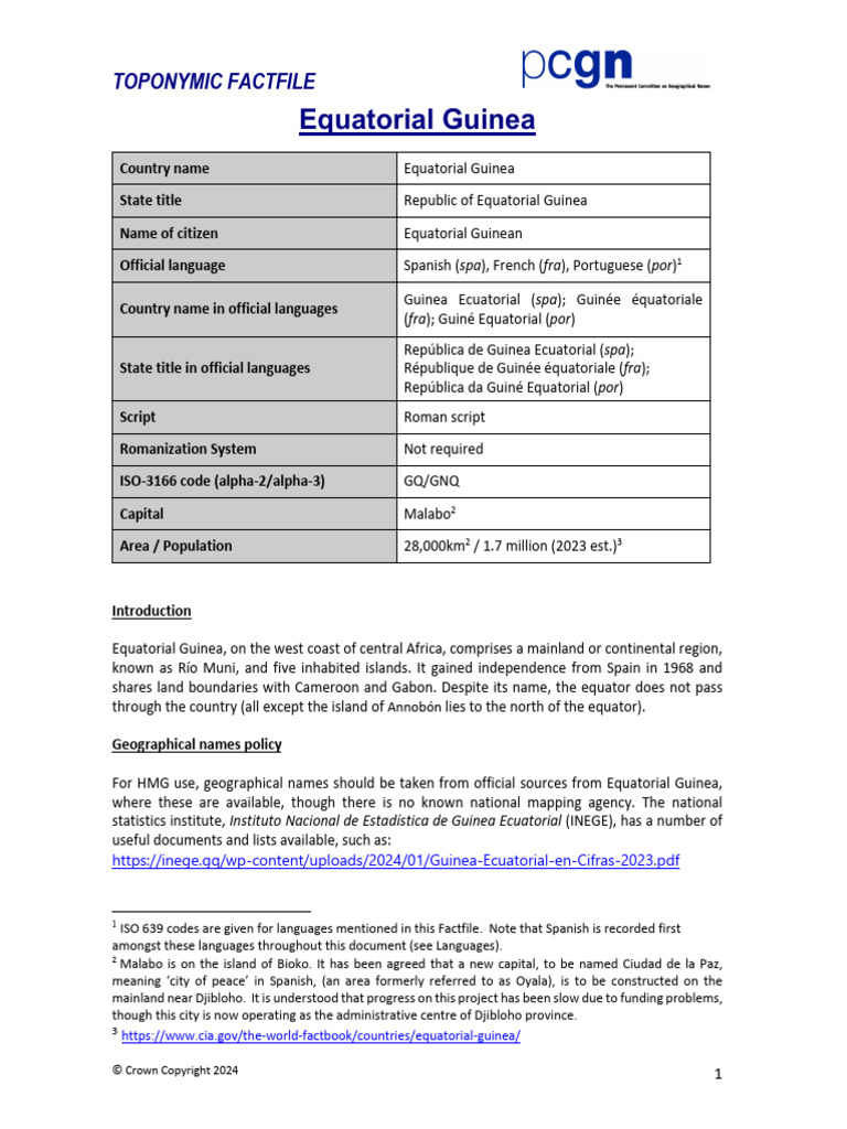 Equatorial Guinea Toponymic Factfile | PDF | Linguistics | Languages