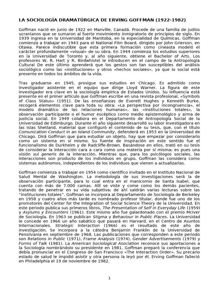 Tema5.Goffman y La Sociologia Dramaturgica | PDF | Educación en artes ...