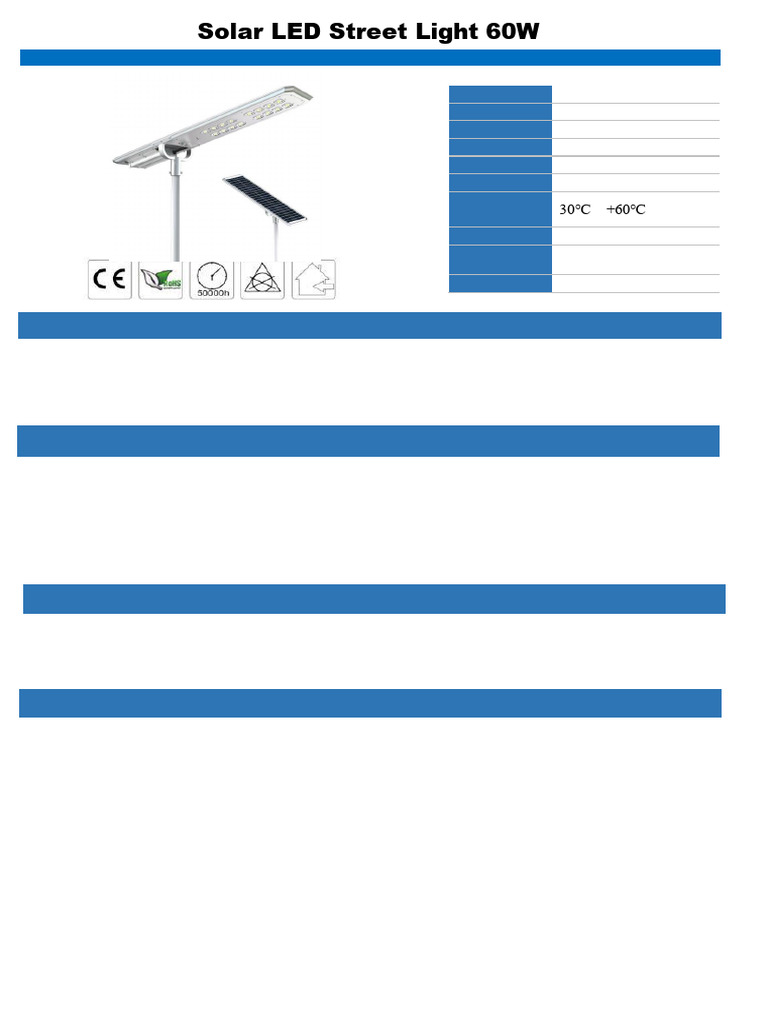 Solar LED Street Light 60W Specs | PDF