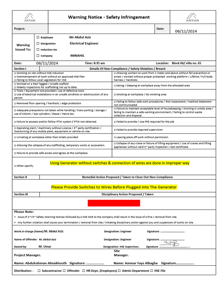 Safety Warning: Site Violations | PDF | Safety | Occupational Safety ...