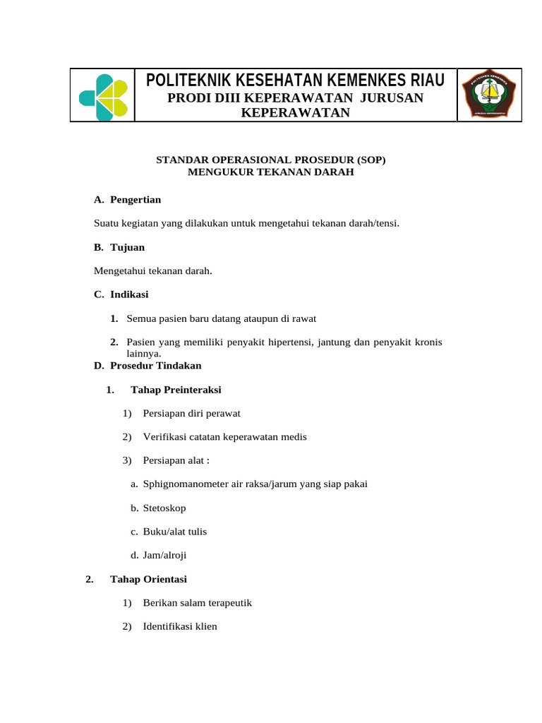 SOP Pemeriksaan TD, Nadi | PDF