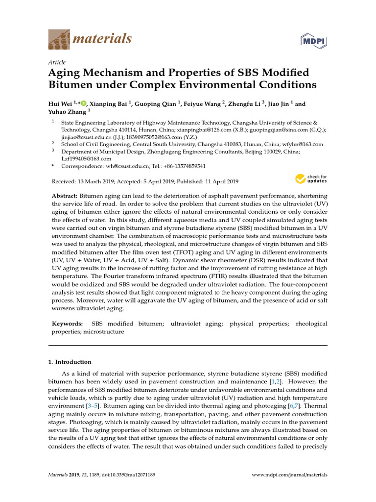 Aging Mechanism and Properties of SBS Modified Bit | PDF | Scanning ...