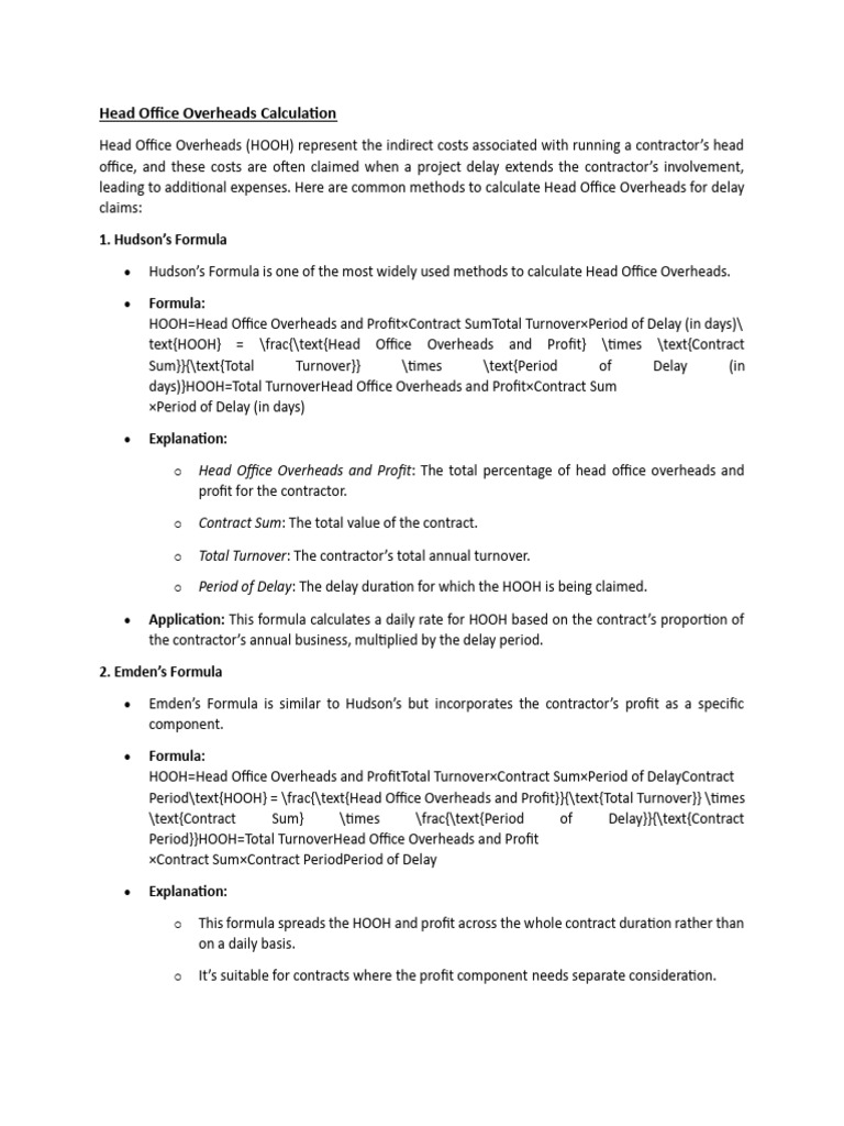 Head Office Overheads Calculation | PDF | Turnover (Employment) | Business