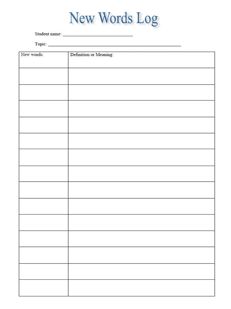 New Words Log - LAB Academy (For Writing Vocabulary) | PDF