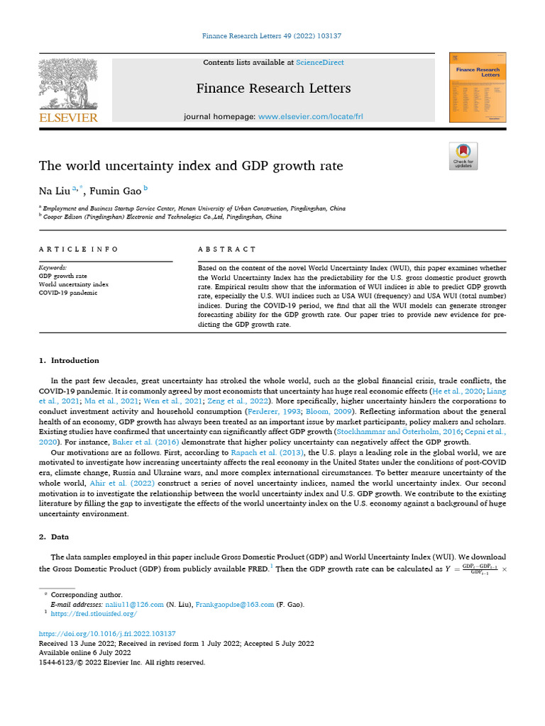 World Uncertainty Index and GDP Growth | PDF | Gross Domestic Product ...