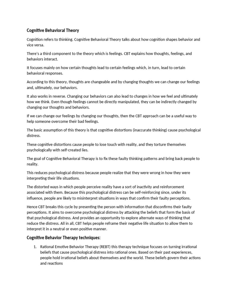 Cognitive Behavioral Theory | PDF | Cognitive Behavioral Therapy | Thought