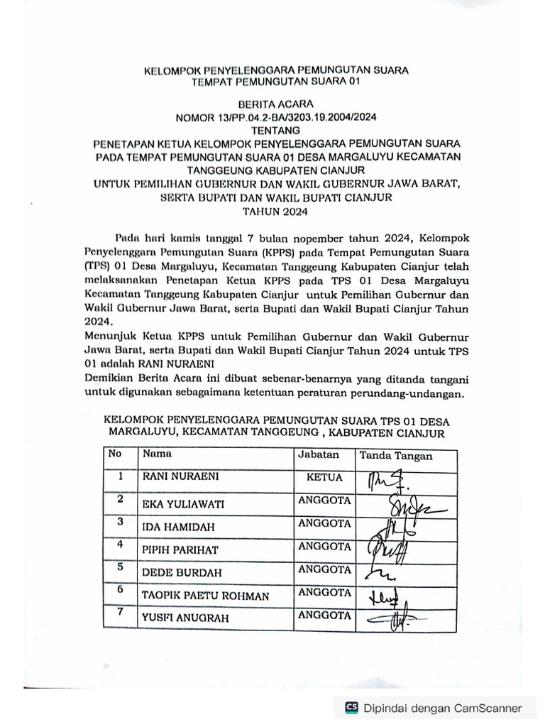 Fakta Integritas KPPS TPS 1 | PDF