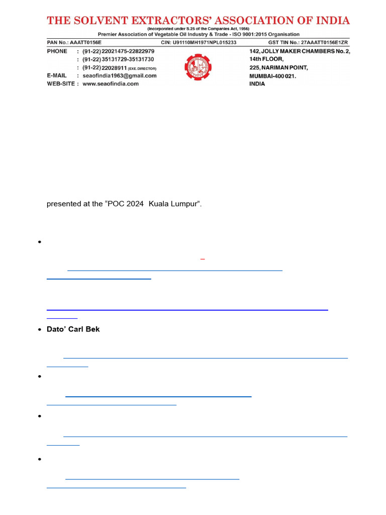 EC 236 Dt. 11.3.2024 D 35 Malasia Presentation POC | PDF | Palm Oil | Oils