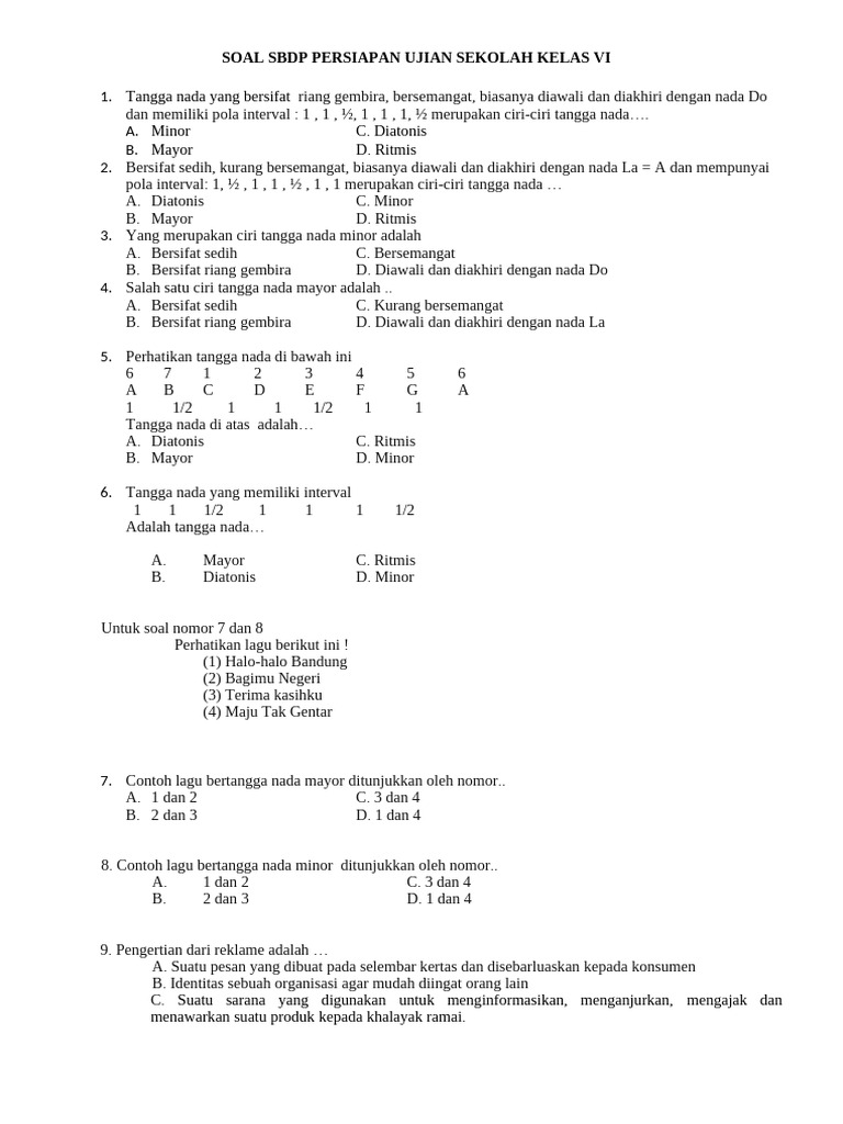 SOAL SBDP Paket 1 | PDF