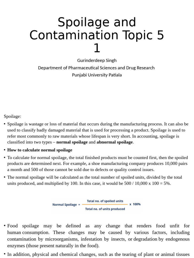 PPT22 Spoilage and Contamination Topic 5 1 | PDF | Decomposition | Microorganism