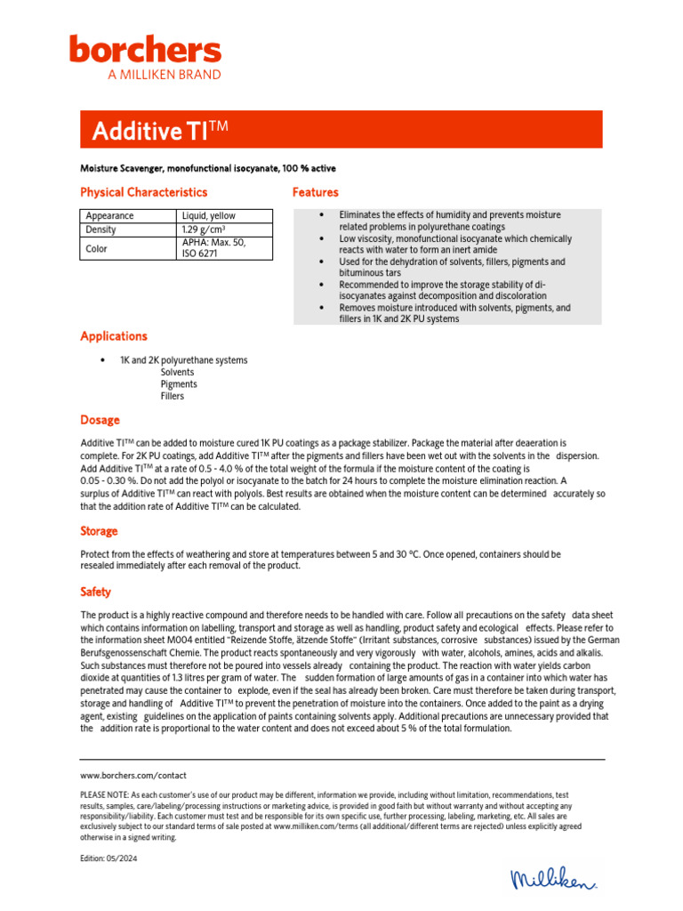 Additive-TI-TDS - Moisture Scavenger | PDF | Polyurethane | Materials