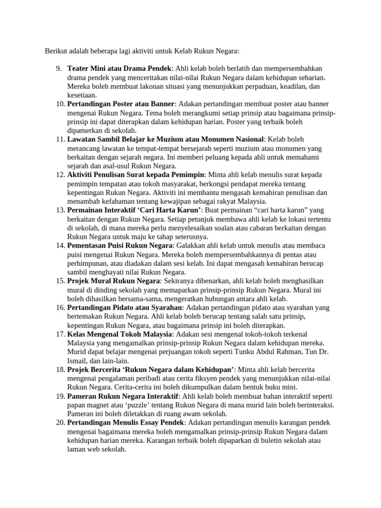 Berikut Adalah Beberapa Lagi Aktiviti Untuk Kelab Rukun Negara | PDF