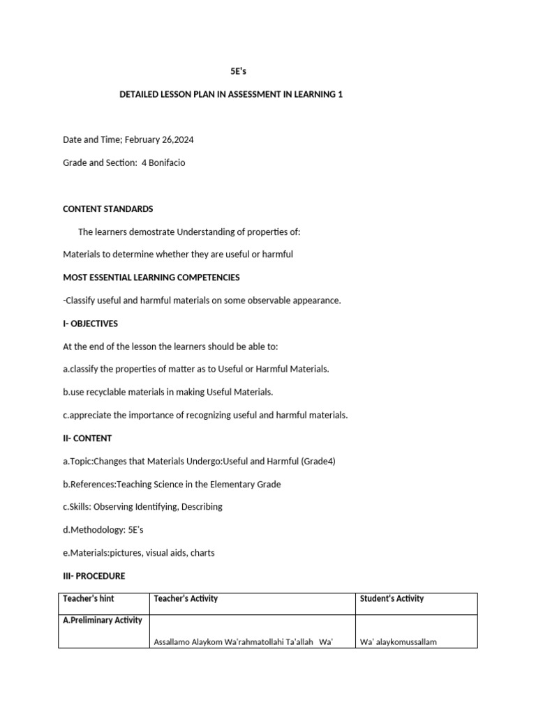 5e's Lesson Plan | PDF | Lesson Plan | Teachers