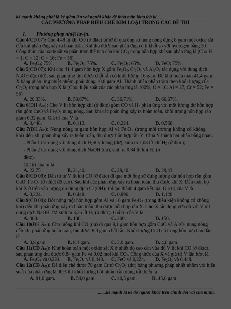 Bai Tap Ve Dieu Che Kim Loai | PDF