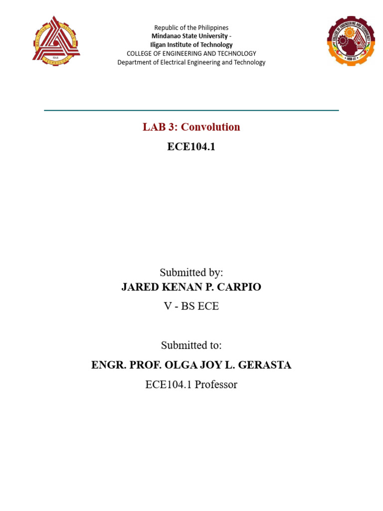 FINAL - Carpio - ECE104.1Lab 3 Convolution | PDF | Convolution | Mathematical Analysis