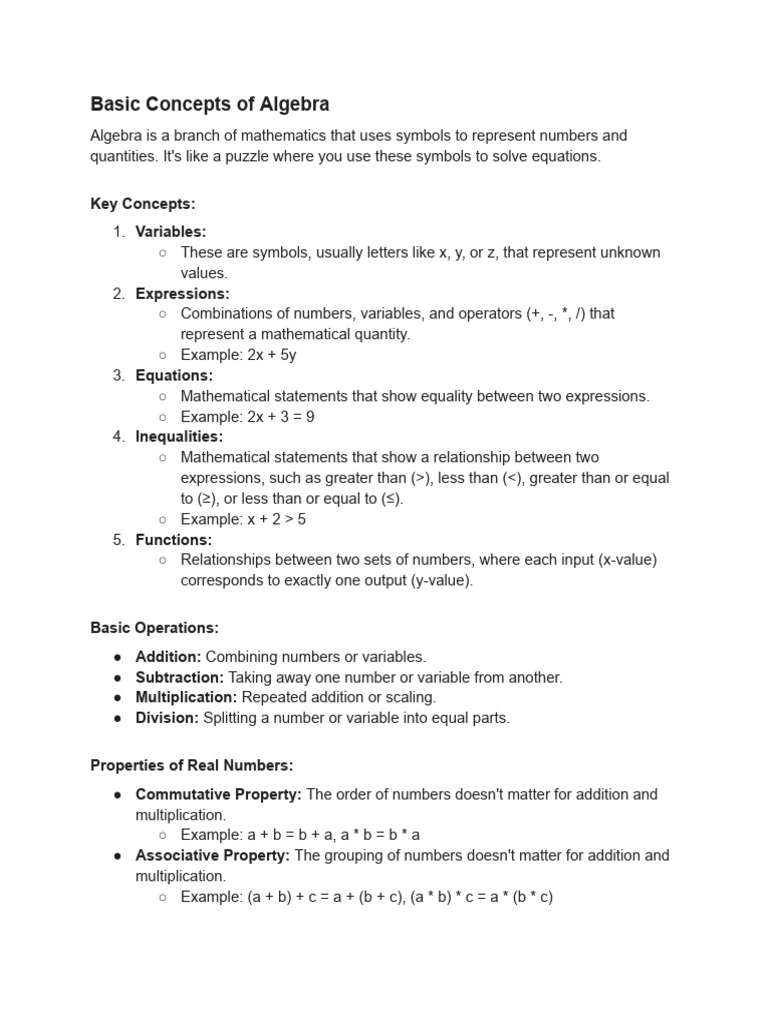 Basic Concepts of Algebra | PDF | Computers