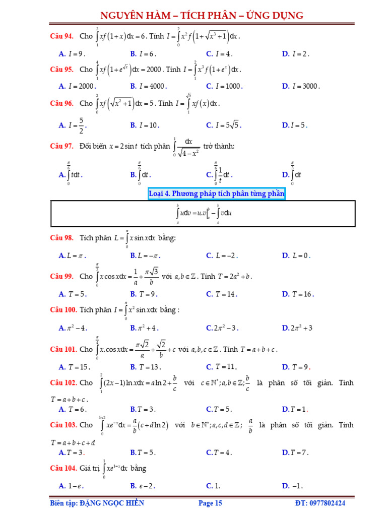 Bai Tap Tu Luan Va Trac Nghiem Tich Phan Dang Ngoc Hien Trang 2 | PDF