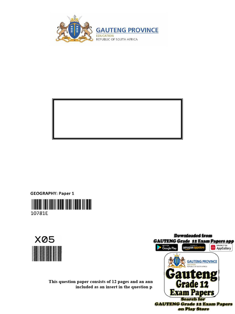 Grade 12 NSC Geography P1 (English) 2021 Preparatory Examination ...