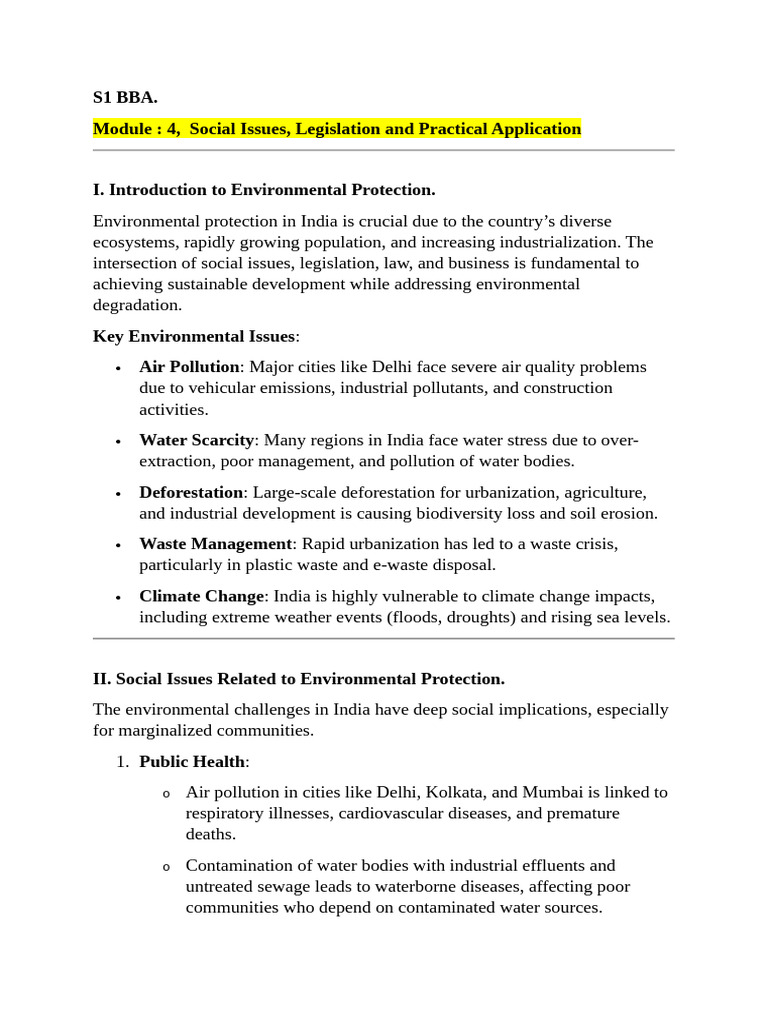 S1 BBA - Environment Science and Sustainability - Module - 4 | PDF ...