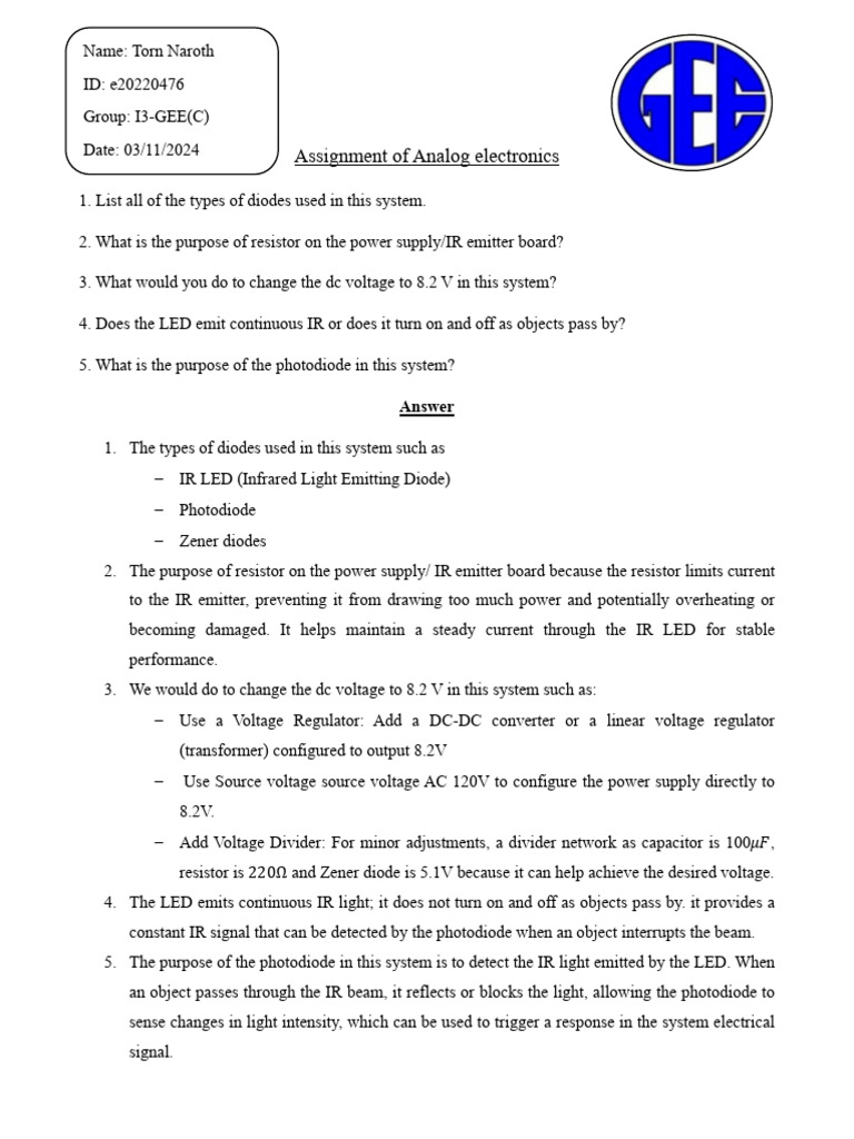 Torn Naroth Assignment of Analog Electronics | PDF | Science & Mathematics | Technology ...