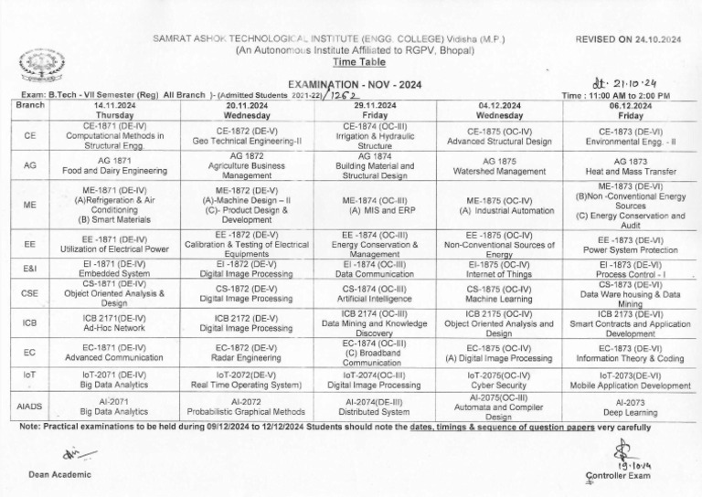 End Sem Time Table | PDF