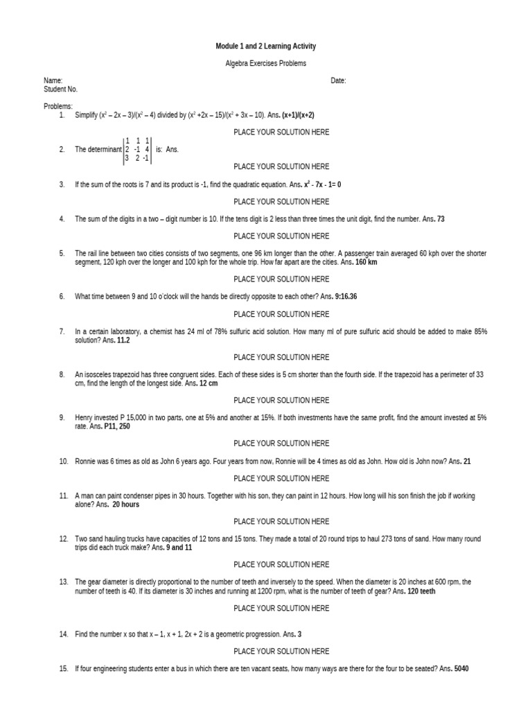 Module 1 and 2 Learning Activity | PDF | Mathematics