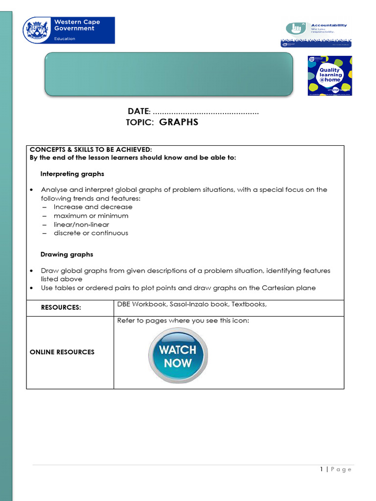 Grade 8 Graphs Lesson Plan | PDF | Cartesian Coordinate System | Quantity