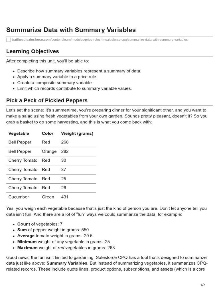 Summarize Data With Summary Variables | PDF | Tomato | Vegetables