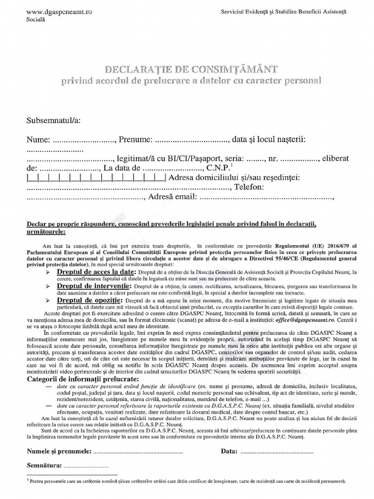 Declaratie Adulti | PDF