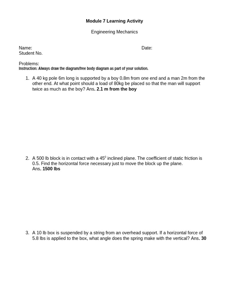 Module 7 LA Eng Mech | PDF | Force | Physics