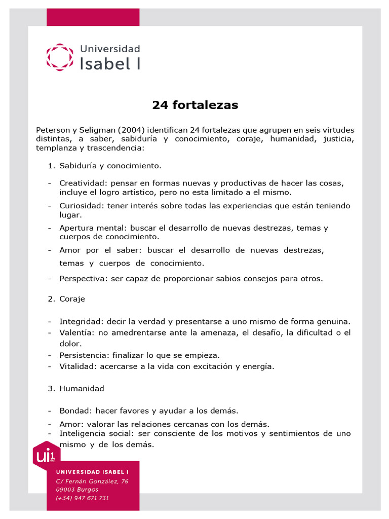 24 Fortalezas | PDF | Valor | Sicología