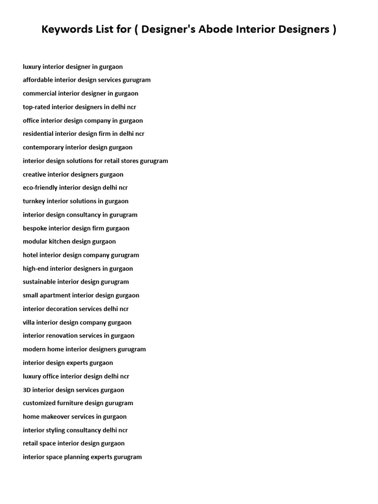 Keywords List For | PDF